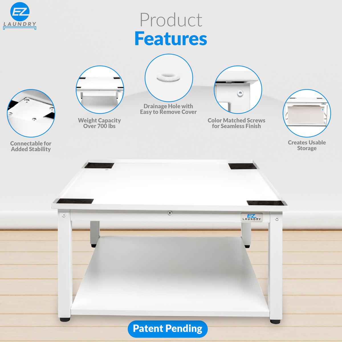 EZ LAUNDRY Universal Fit Washer & Dryer Pedestal with Storage Shelf an
